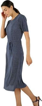 Damart Robe Pliss&eacute; Permanent, Femme, Droite, Marine Pois, 38/40