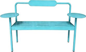 Generic Gartenbank Metall Wetterfest 2 Sitzer Parkbank Eisenbank Ruhebank mit Seitentischen R&uuml;ckenlos Sitzbank f&uuml;r Balkon, Terrasse Hof Gewerbliche Au&szlig;enberei