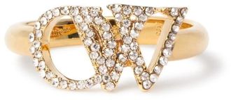 Off-white Ring - Ow Logo Strass Ring - Gr. 52 - in Gold - für Damen