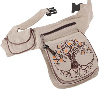 Guru Shop Stoff Sidebag & H&uuml;fttasche, Goa G&uuml;rteltasche, Bauchtasche aus Nepal - Tree of Life Beige/beige, Unisex - Erwachsene, Baumwolle, 28x20x5 cm