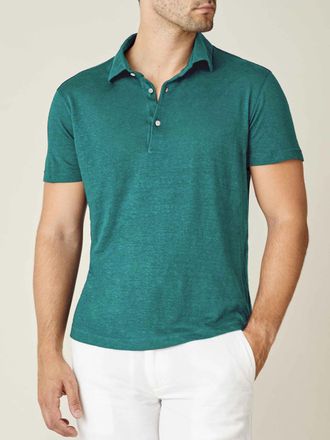 Luca Faloni Aquamaringr&uuml;nes Kurzarm-Poloshirt Elba aus Leinen-Jersey