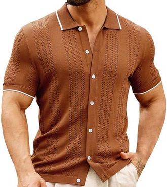 Generic Polo vintage à manches courtes pour homme - Décontracté - Léger - Hollow Out - Chemise en tricot avec boutonnière - Polo à manches courtes - Polo resp