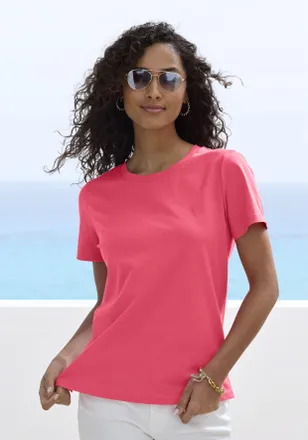 Beach Time T-Shirt BEACHTIME mit modischem Schlitz am Saum, Damen, Gr. 32/34, orange (koralle), Single Jersey, Obermaterial: 100% Baumwolle, unifarben, Basic, fi