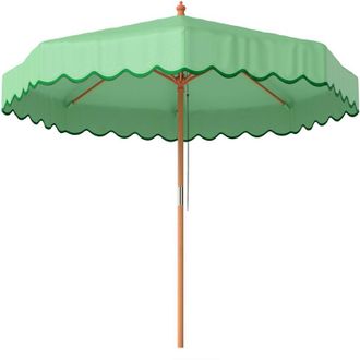 OUTSUNNY Parasol de jardin - parasol terrasse - Outsunny - rond avec volants r&eacute;tro chic aspect bois protection UV -230 cm - vert clair