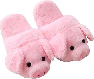Garneck Pantoufles Chaudes pour Femmes Peluche Anti-d&eacute;rapantes Chaussons Int&eacute;rieur Confortables Forme de Cochon Doublure Chaude et L&eacute;g&egrave;re Unique pour Maison e