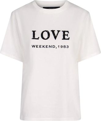 Max Mara Femme, Tops, Blanc, Taille: 44 FR T-shirt &agrave; Col Rond et Manches Courtes