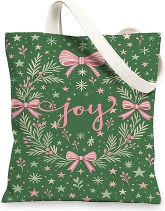 Generic Joyful - Sacs fourre-tout en toile à imprimé floral vert festif, sacs de courses réutilisables, chics, vacances légères, lavables à lépaule pour cours