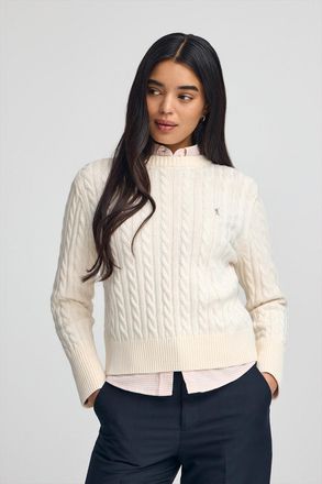 Polo Club Pullover ecru mit Rundhalskragen aus Wollgemisch mit gesticktem Rigby Go-Logo