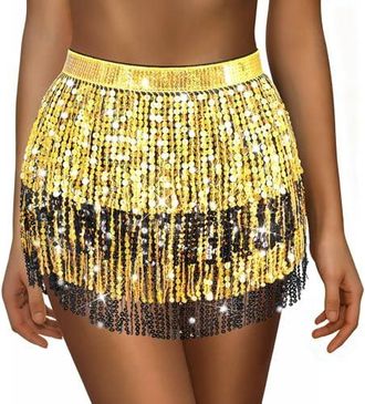 Generic Jupe de danse du ventre avec ceinture - Jupe courte en tulle - Noir, jaune, taille unique