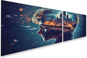 Islandburner Bild auf Leinwand Zauberhafte Reise nach Hogwarts in der Nacht f&uuml;r Schlafzimmer Harry Buchhandlung Bilder Wandbilder Poster