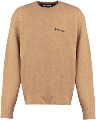 Palm Angels Homme, Sweatshirts et sweats &agrave; capuche, Brun, Taille: S Pull en maille avec logo brod&eacute;