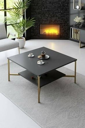 Dmora Wohnzimmertisch Alshain 80x80x40h cm Schwarz, EIN Fach