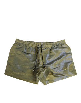 Dolce & Gabbana Green Polyester Metallic Logo Print Men Swimwear Clothing