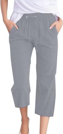 Generic Pantalon en coton et lin pour femme - Jambe large - Pantalon de plage d&eacute;t&eacute; pour femme - Confortable - Pantalon de yoga Palazzo XIYU26002, gris clair, 