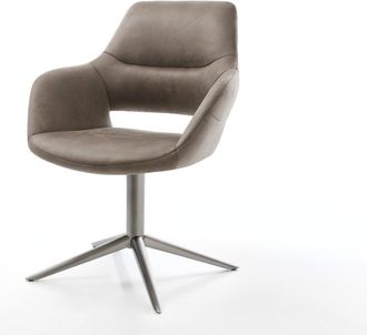 DELIFE Drehstuhl Yago-Flex mit Armlehnen Mikrofaser Taupe Vintage Fu&szlig;kreuz Graphit 360&deg; drehbar Wippfunktion Taschenfederkern, Esszimmerst&uuml;hle