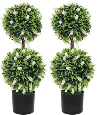 HOMCOM 2er-Set künstliche Lavendelbaumkugel groß 70 cm Kunstpflanze, Plastik künstliche Pflanzen im Topf, UV-beständiger Kunstblumen für Wohnzimmer Schlafzim