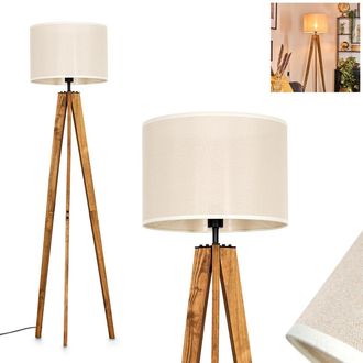 HOFSTEIN Stehleuchte Bassagoda, Stehlampe aus Holz/Metall/Stoff in Natur/Schwarz/Beige, Leuchte im skandinavischen Design mit Schirm aus Stoff (Ø 40 cm) u. Fuß