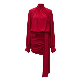 Actualee Robe Courte Effet Satin&eacute; Drap&eacute; - Femme - Robes - Rouge - Taille: 36 FR