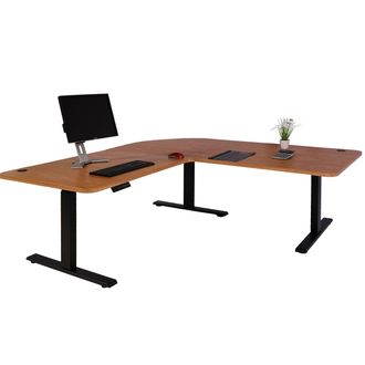 Mendler Eck-Schreibtisch HWC-D40, Computertisch elektrisch h&ouml;henverstellbar 178x178cm 84kg MVG - braun Struktur, schwarz