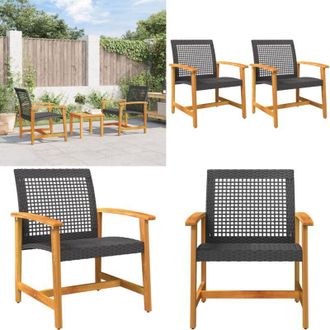 vidaXL Vidaxl - Chaises de jardin lot de 2 noir r&eacute;sine tress&eacute;e et bois dacacia - Chaise De Jardin - Mobilier De Jardin - Fauteuil De Jardin - Salon De