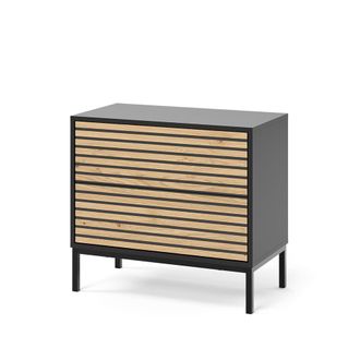 Vicco Nachttisch Eliza, Schwarz/Eiche, 66 x 60 cm mit 2 Schubladen