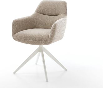DELIFE Drehstuhl Pejo-Flex Boucl&eacute; Schlamm Kreuzgestell breit Wei&szlig; 360&deg; drehbar Wippfunktion Taschenfederkern, Esszimmerst&uuml;hle