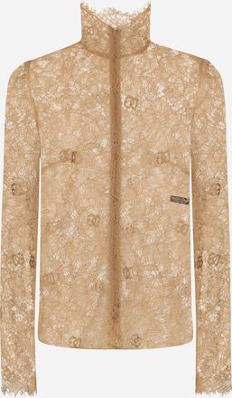 Dolce & Gabbana Bluse Mit Hohem Kragen Aus Floraler Spitze - Frau Blusen Und Tops Beige Spitze 44