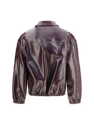 Courr&egrave;ges Womens Vinyl Bomber Jacket Burnt Red Cotton