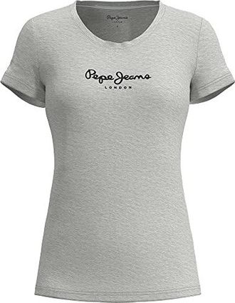 Pepe Jeans London New Virginia T-shirt pour Femme Slim Fit Manches Courtes Gris