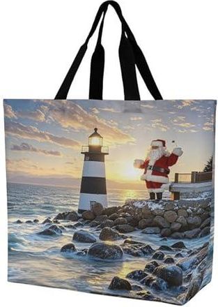 Generic Phare Du P&egrave;re No&euml;l Sac Courses D&eacute;contract&eacute; Tote Bag R&eacute;utilisable Sac Fourre-Tout Pour Universit&eacute; Travail Shopping