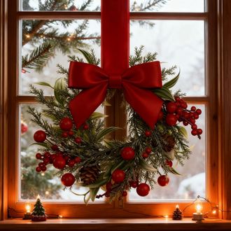 Generico Weihnachtskranz f&uuml;r den Au&szlig;enbereich: Girlande mit kleiner Schleife, Weihnachtswanddekoration f&uuml;r drinnen und drau&szlig;en, saisonale Dekoration f&uuml;r Zuhaus