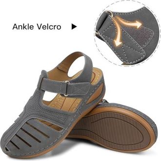 Generic Sandales orthop&eacute;diques compens&eacute;es pour femme - Soutien de la vo&ucirc;te plantaire - Antid&eacute;rapantes - Bout ferm&eacute; - Sandales de p&ecirc;cheur &agrave; talon bas - Chaussu