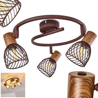 HOFSTEIN Deckenleuchte Arjen, Deckenlampe aus Metall/Holz in Rost/Braun, 3-flammig, mit verstellbaren Strahlern, 3 x E14 -Fassung, Spot im Retro/Vintage Design