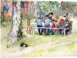 Posterlounge Fr&uuml;hst&uuml;ck unter der gro&szlig;en Birke Acrylglasbild von Carl Larsson 40 x 30 cm Gr&uuml;n Wandbilder Wanddeko