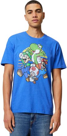 Nintendo Herren Mario and Friends Circle Retro T-Shirt, Royal Blue Heather, Mittel