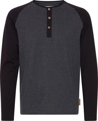 Indicode Winston Herren Longsleeve Langarmshirt Shirt Mit Grandad-Ausschnitt, Größe:3XL, Farbe:Charcoal - Black (9994)