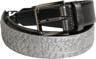 Dolce & Gabbana Homme, Accessoires, Gris, Taille: ONE Size Pebbled Texture Leather Buckle Belt