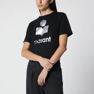 Isabel Marant T-Shirt Zewel aus Leinen mit Logo in Schwarz