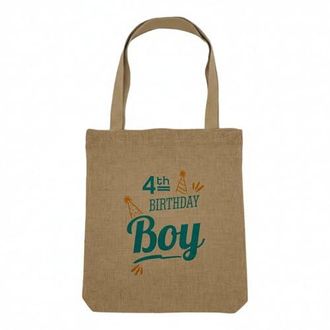 Fabulous Sac Shopping Tote Bag Aspect Lin - 4th Birthday Boy Celebration Kids Party Gift - Sac de Courses Toile Epaisse 360g Beige Naturel Cabas Port&eacute; Epaule S