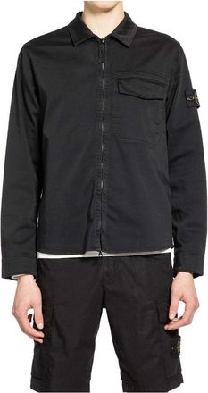 Stone Island Homme, Vestes, Noir, Taille: 2XL Surchemise en satin de coton stretch