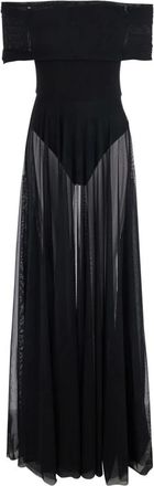 Norma Kamali Femme, Robes, Noir, Taille: 36 FR Robe longue &eacute;vas&eacute;e combin&eacute;e &agrave; col b&eacute;nitier sans manches