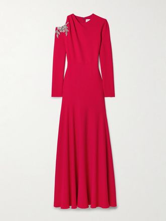 Erdem Robe Du Soir En Cr&ecirc;pe Recycl&eacute; &Agrave; D&eacute;coupe, Cristaux Et Drap&eacute; - Rouge