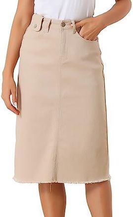 Allegra K Jupe en Jean Femmes Mi-Longue Taille Haute Jupe Droite en Denim Vintage Décontractée Abricot XL