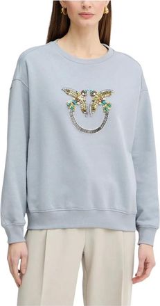 Pinko Pinko, Femme, Sweatshirts et sweats &agrave; capuche, Bleu, Taille: 36 FR Pull Ras du Cou Orn&eacute; de Perles