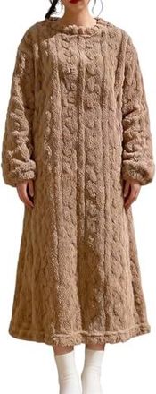 Generic V&ecirc;tements dint&eacute;rieur dhiver en velours pour femme, robe de pyjama extra longue en flanelle pour femme, chemise de nuit en velours corail ultra doux, D