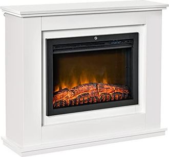 HOMCOM Chemin&eacute;e &eacute;lectrique Grande Taille 2000 W Effet Flammes LED minuterie temp&eacute;rature luminosit&eacute; r&eacute;glables t&eacute;l&eacute;commande fournie Blanc