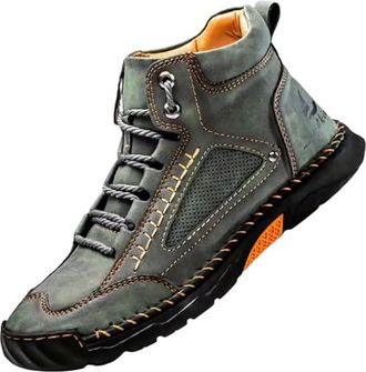 Generic Olveros Bottes confortables en cuir faites à la main pour homme - Étanches - Soutien de la voûte plantaire - Chaussures dextérieur en cuir, Vert, 42 1