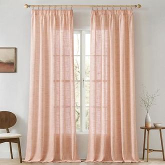 Miulee Rideau Voilage Lin Salon Orange Voile Rideaux en Lin Chambre Moderne Transparent Translucide Int&eacute;rieurs Galon 140x245 cm Lot de 2 Orange