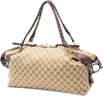 Gucci sac porté épaule Bamboo Bar médium en toile GG (2000-2015) - Marron