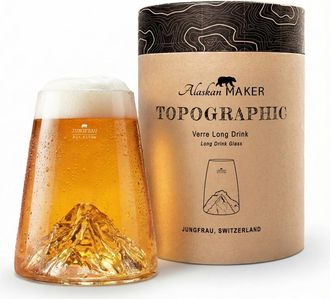 Alaskan Maker Longdrinkglas 450 ml - Kristallglas von h&ouml;chster Qualit&auml;t, mundgeblasen mit Bergrelief | Cocktail, Bier oder alkoholfreies Getr&auml;nk TOPOGRAPHIC (Jungfr